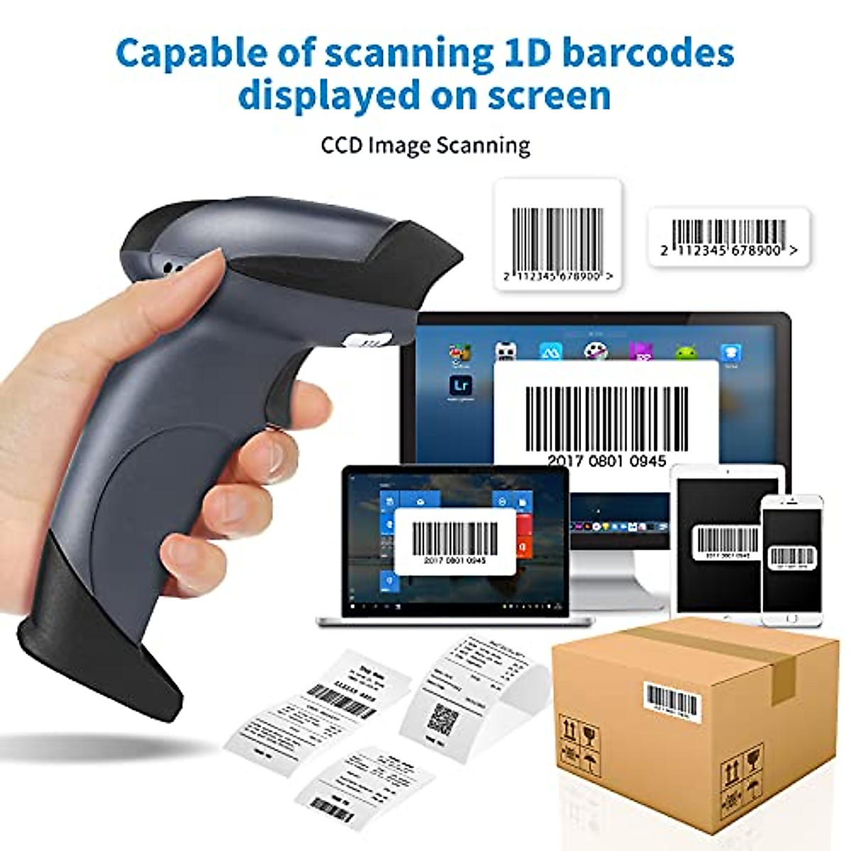 NETUM Bluetooth Barcode Scanner with Stand 2.4G Wireless & Bluetooth & Wired 1D CCD Scanner Gun for Supermarket, Store, Warehouse Handheld Bar Code Reader Work with Windows, Mac,Android, iOS