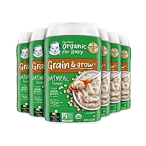 Gerber Baby Cereal Organic 1st Foods, Grain & Grow, Oatmeal, 8 Ounces (Pack of 6)