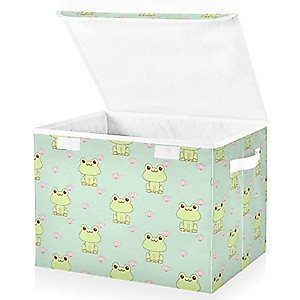 Krafig Cartoon Animal Frog Foldable Storage Box Large Cube Organizer Bins Containers Baskets with Lids Handles for Closet Organization, Shelves, Clothes, Toys