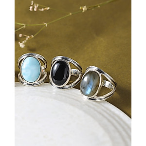 YoTreasure Black Onyx Solid 925 Sterling Silver Split Shank Statement Ring