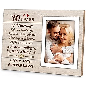 10 Year Anniversary Romantic Gifts for Him Her, 10th Anniversary Valentines Gifts for Wife Husband - 10th Anniversary Picture Frame Gifts for 4x6 Photos - Best Couple Gifts for 10th Wedding