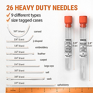 VONEEDL Heavy Duty Hand Sewing Needles Set - 26 Straight and Curved Hand Sewing Needles for Upholstery, Leather, Carpet, Canvas Repair and Sail Crafts