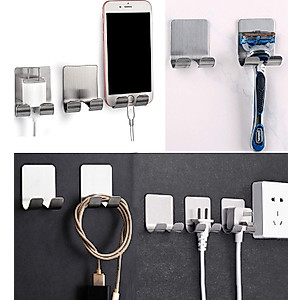 AKOAK Multi-Purpose Razor Holder,Pack of 4 Stainless Steel Self Adhesive Wall Sticky Hooks for Power Plugs Keys Kitchen Utensils Towel Robe