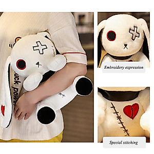 HNZQE Creepy Gothic 11.8" Pink Bunny Plush Doll Pillow Kawaii Stuffed Animal Crazy Rabbit Plushie Toy Easter Halloween Birthday Gifts for Girl Boy (11.8",Pink)