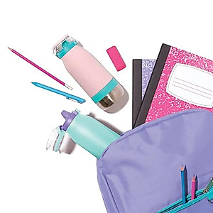 Ello Emma 14oz Vacuum Insulated Stainless Steel Kids Water Bottle with Straw and Built-in Carrying Handle and Leak-Proof Locking Lid for School Backpack, Lunchbox and Outdoor Sports, Lilac