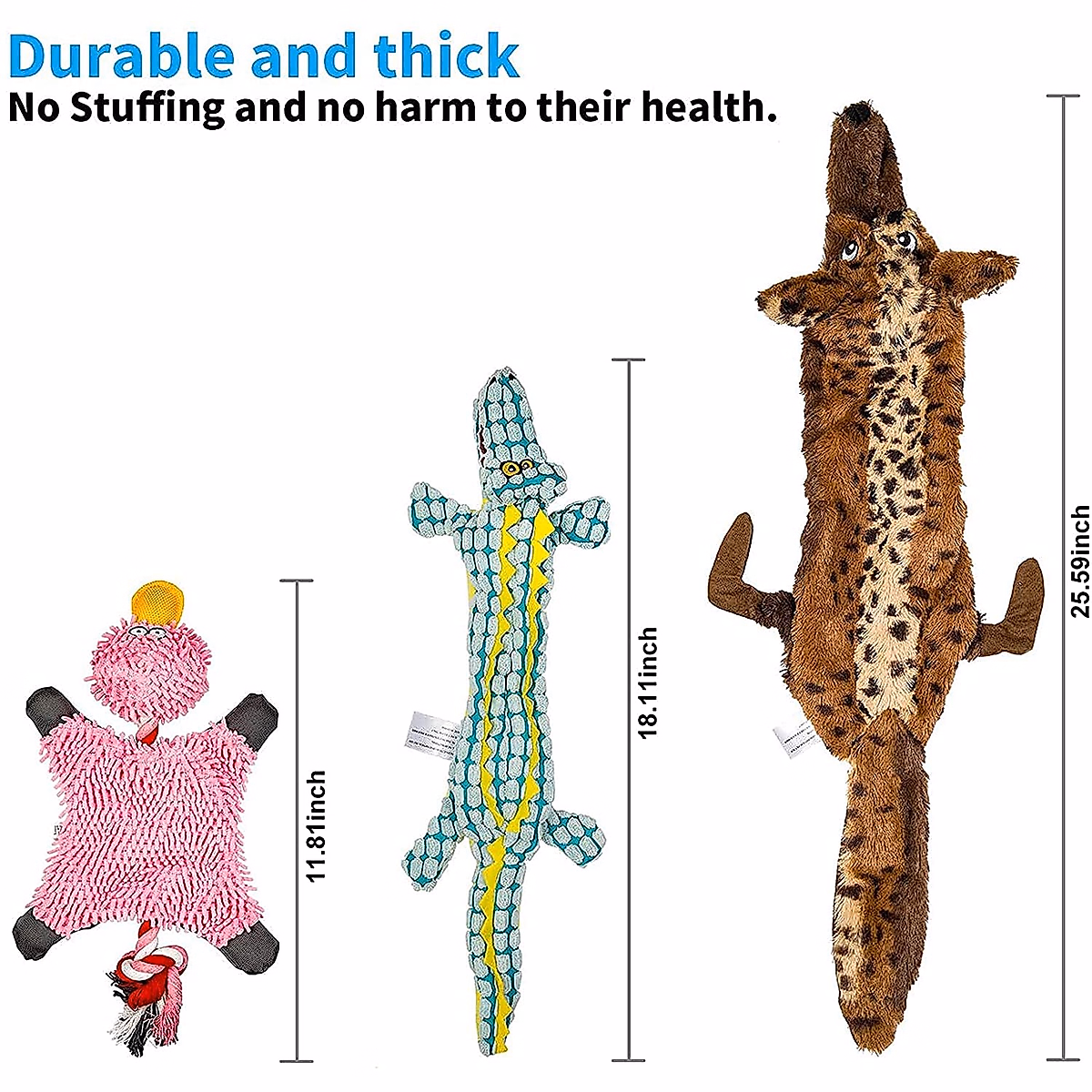 AZSSMUK Dog Squeaky Toys, Pet Crinkle Dog Toy No Stuffing Dog Plush Toys with Durable Double Layer Fabric for Small Large Dogs Chew Toys Set (3PCS)