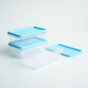 Unica Food Storage Container with Airtight Lid, Stackable Storage Boxes for Cereal, Snacks, BPA-Free, Microwave, Dishwasher & Freezer Safe, Set of 3, Blue, 14 oz, 3.72x3.72x2.04 in