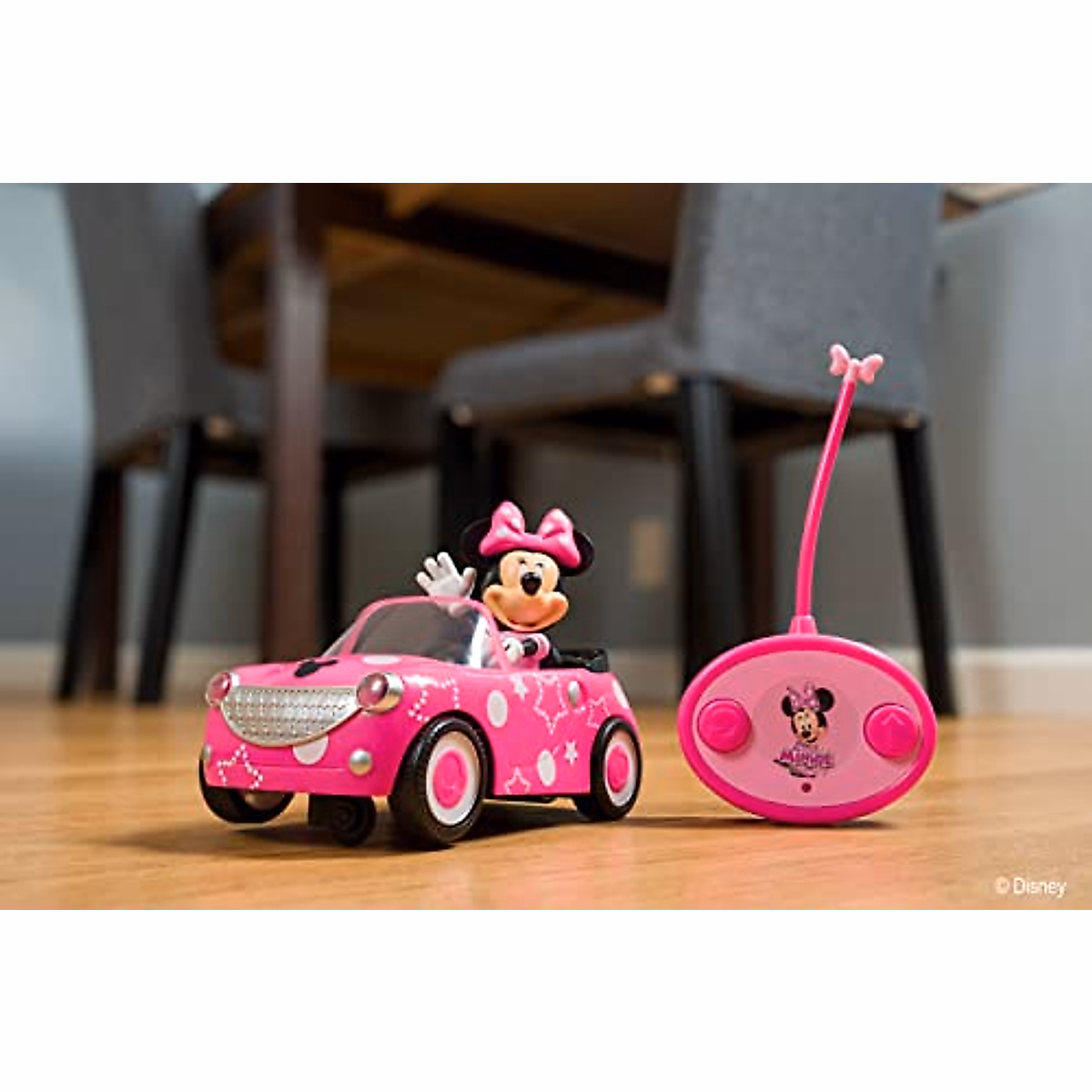 Disney Junior 7.5" Minnie Mouse Roadster RC Remote Control Car Pink 27MHz, Toys for Kids , Pink With Stars and Polka Dots
