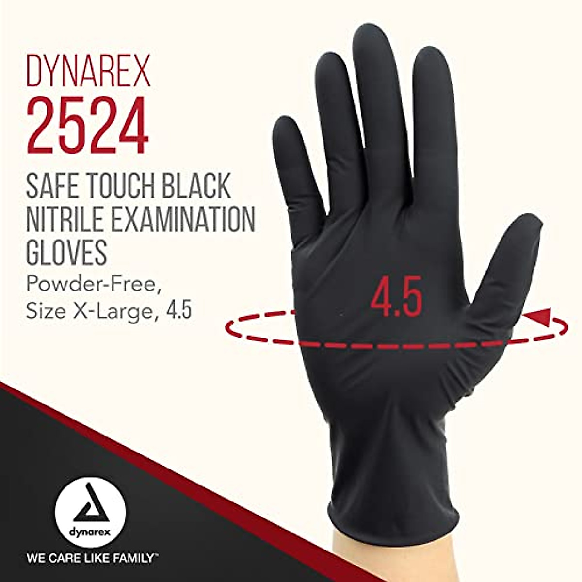 Dynarex Safe-Touch Black Disposable Nitrile Exam Gloves, Powder-Free, Used in Healthcare and Professional Settings, Law Enforcement, Tattoo, Salon or Spa, Extra-Large, 1 Box of 100