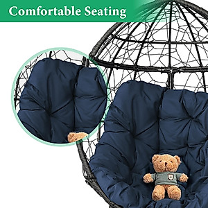 Temminkii Outdoor Patio Wicker Egg Chair Oversived Indoor Basket Rattan Chair with Stand,4''Cushion 410bls Capacity for Backyard Balcony Bedroom (Blue)