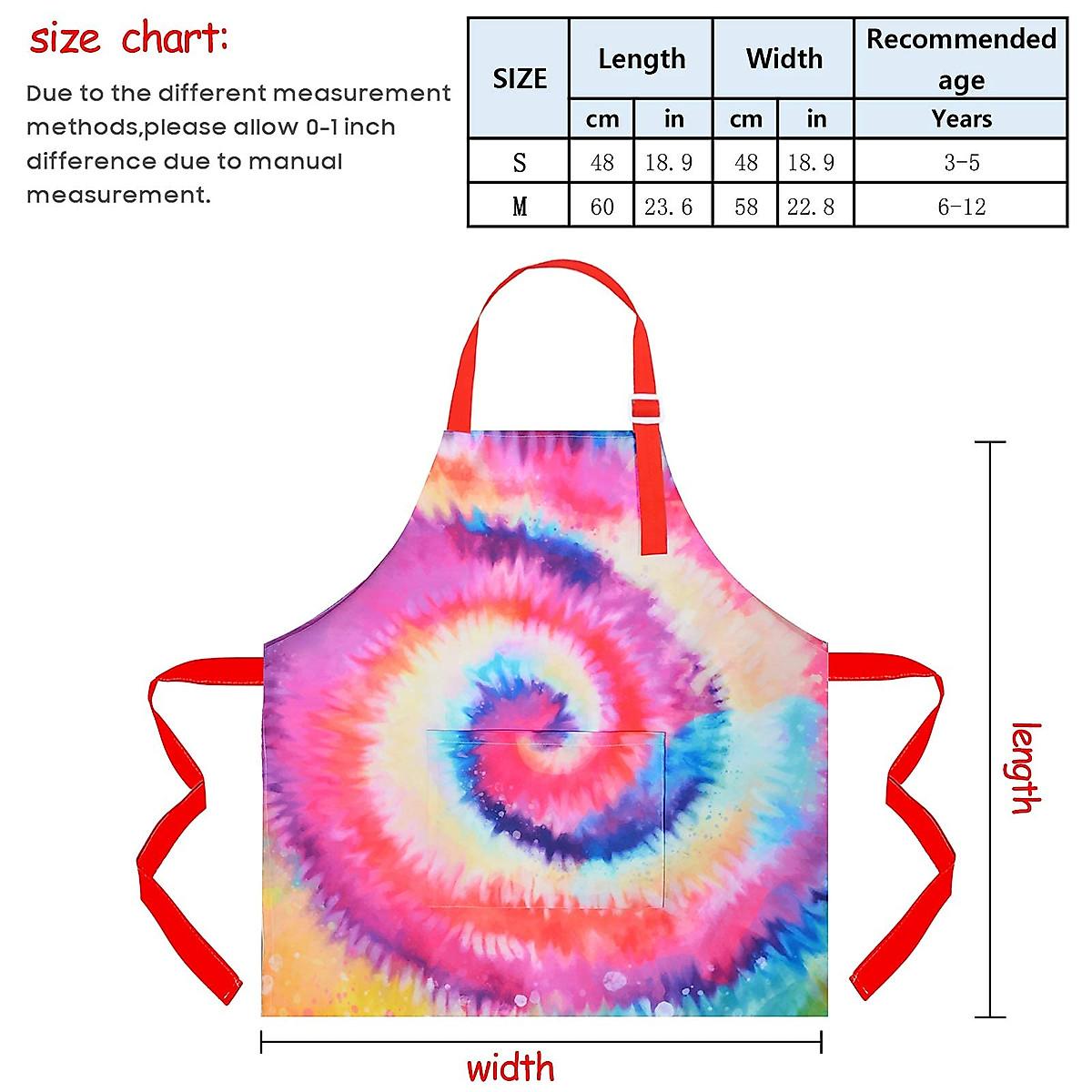 Fiodrimy Kids Apron, Kids Art Apron Girls Boys Painting Apron with Pockets Adjustable for Cooking Baking Gardening School Kitchen