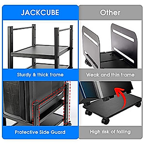 J JACKCUBE DESIGN 2 Tier Computer Tower Stand for Desktop CPU, Gaming PC Holder, Mobile Rolling Cart for Under Desk with Caster Wheels, Office Desk Accessories- MK712A