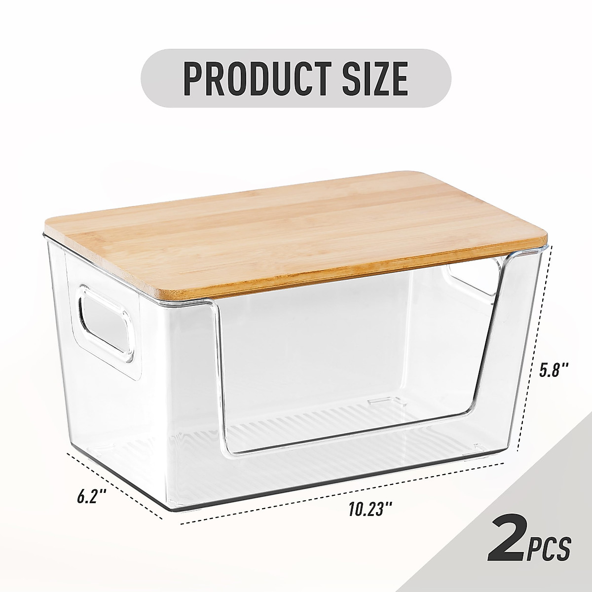 Citylife 2 PCS Small Stackable Storage with Bamboo Top Acrylic Trash Bag Dispenser Open Laundry Room Organizer with Handle