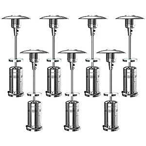 PIONOUS 7 Set of Powerful Silver 48,000 BTU Patio Heater for Garden, Pool, Cruise, Outdoor, Deck, Fishing, with Wheels and LED Table