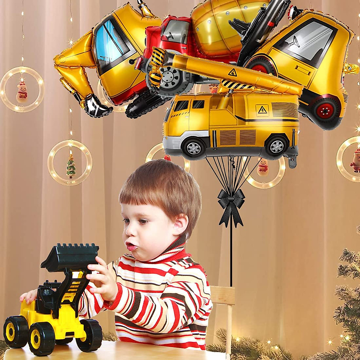 6 Pcs Construction Balloons Excavator Balloon Dump Truck Foil Balloon Forklift Mixer Truck Crane Balloon for Construction Birthday Party Supplies
