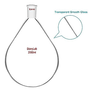 StonyLab Borosilicate Single Neck Glass Heavy Wall Recovery Flask Rotary Evaporator Flask, with 24/40 Outer Joint (2L)