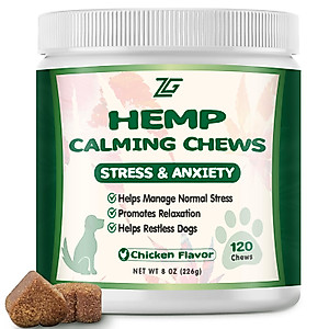 Hemp Calming Chews for Dogs Calming Treats - Anxiety Relief Treats, Composure Dog Calming Chews Helps with Dog Separation, Stress Relief, Sleep Calm Treats with Valerian Root, L-Tryptophan 120 Chews