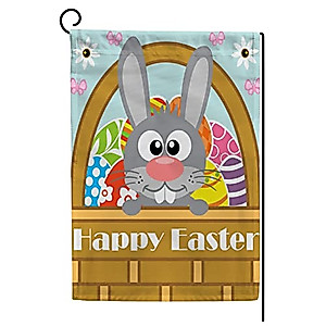 My Little Nest Seasonal Garden Flag Happy Easter Rabbits Vertical Garden Flags Double Sided for Home Farmhouse Yard Holiday Flag Outdoor Decoration Banner 12"x18"
