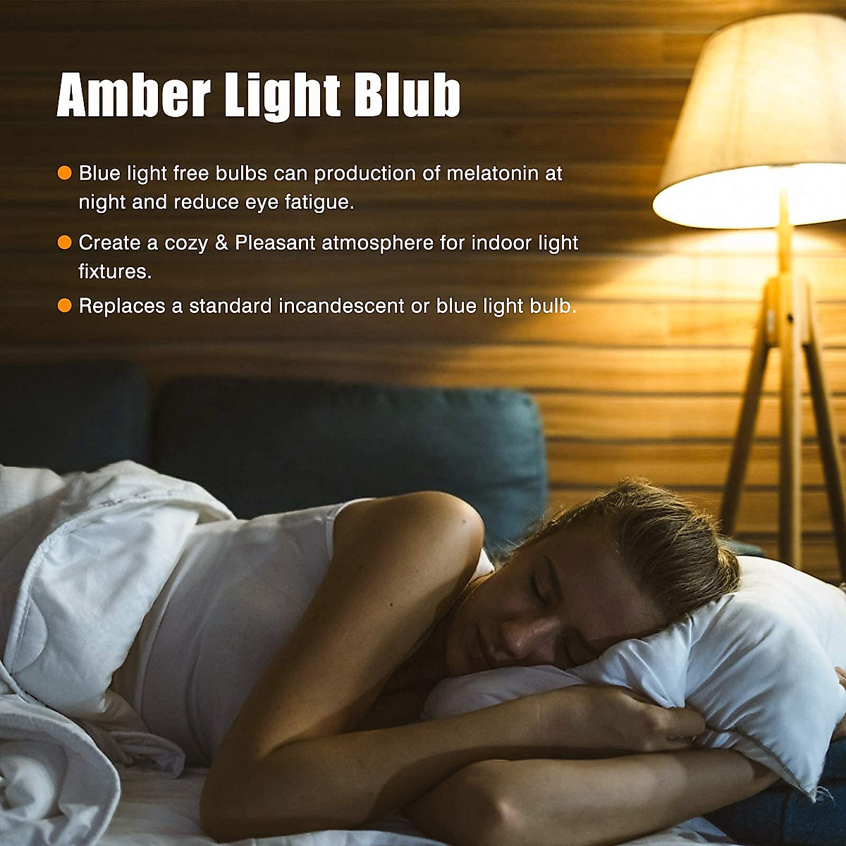 Neporal Amber Light Bulbs 4PK, 9W 60 Watt Equivalent, Blue Blocking Light Bulbs 1800K, Soft Warm Sleep Light Bulbs A19, Amber Night Light Bulb E26 for Bedroom and Baby Nursery Light