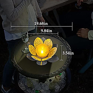 Huaxu Solar Lights Outdoor Garden Decor , Amber Crackle Globe Glass Lotus Decoration,Waterproof Gray Metal Flower Light for Patio,Lawn,Walkway,Tabletop,Ground
