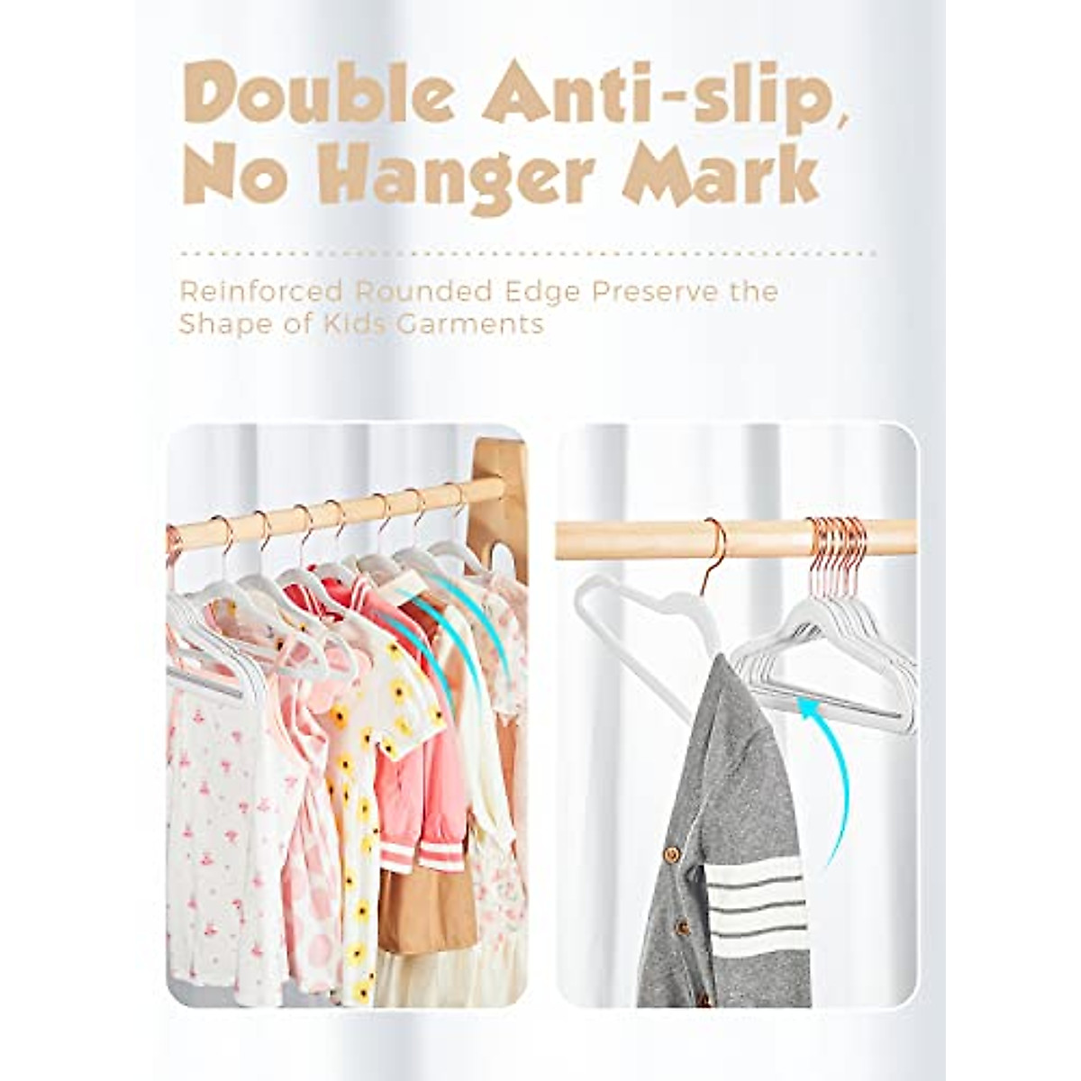 Smartor Kids Velvet Hangers 50 Pack, 14'' Inch Premium Non Slip Kids Felt Hangers for Closet, Space Saving Toddler Clothes Hanger for Youth's Childrens' Clothes Shirts, Pants, Dresses - White