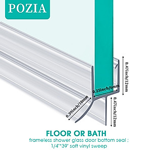 Shower Door Bottom Seal POZIA-36" Long,1/4"(6mm) Thick Frameless Glass Shower Door Seal Strip Clear Vinyl Durable Stop Shower Leaks and Create a Water Barrier Ultra Clear