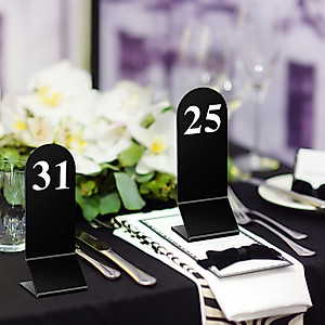 Remerry 50 Pcs Table Numbers 1-50 Acrylic Double Sided Number Cards Acrylic Tent Table Numbers Table Number Holders Tent Table Numbers Cards Wedding Table Number for Restaurant, 2.36 x 6.3 Inch(Black)