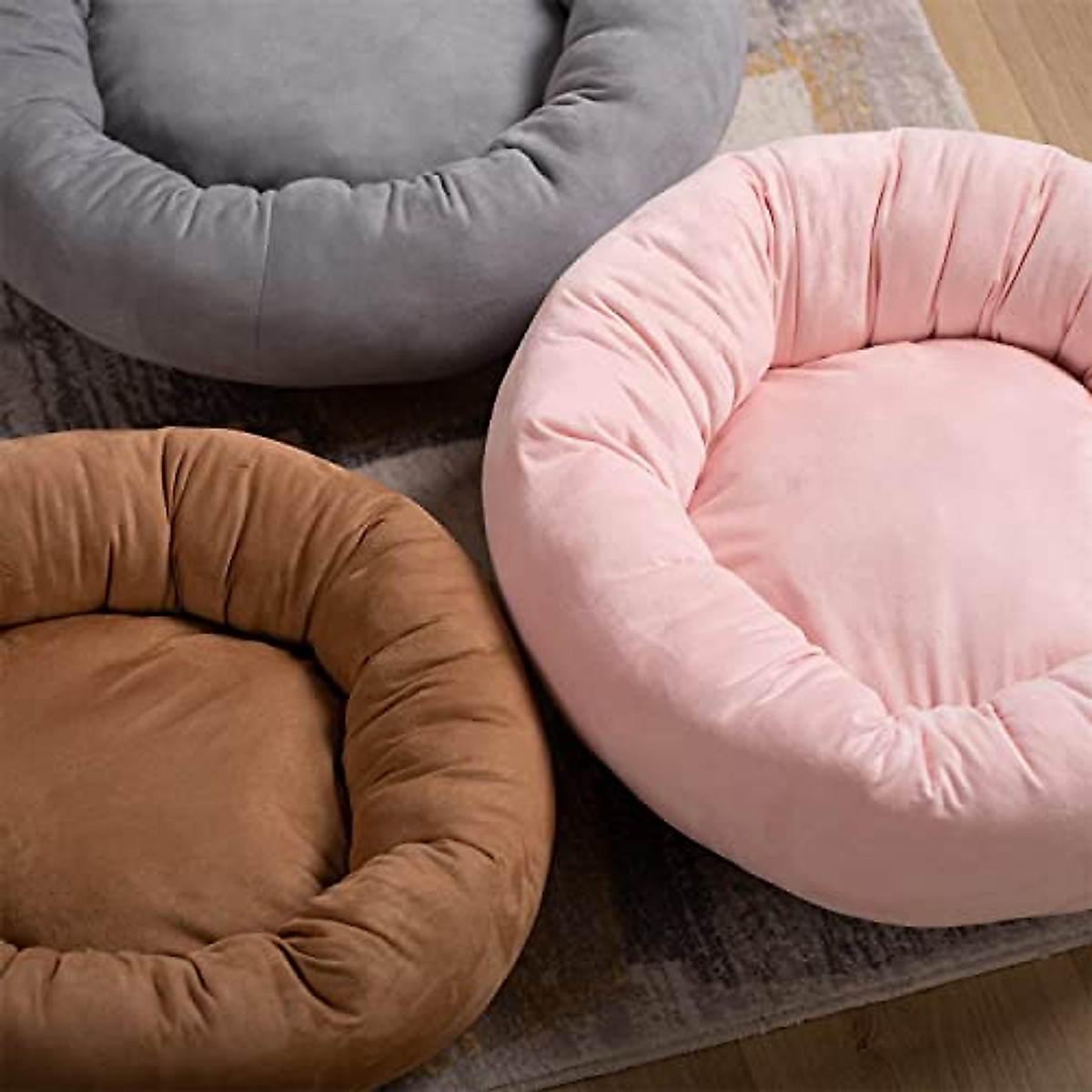 KASENTEX Dog Bed, Round Dog Beds for Medium/Large Dogs, Donut Dog Bed and Cat Bed Anti Slip and Machine Washable (Pink 27x27 Inches)