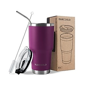 DLOCCOLD 30 oz Tumbler with Lid and Straw, 18/8 Stainless Steel Vacuum Insulated Coffee Tumbler,Insulated Travel Mug Water Cup with Leak-Proof Flip Lid,Metal Straw,Cleaning Brush & Gift Box