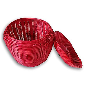 Apple Basket with Lid - Woven Bamboo Covered Red Basket Teacher Gift - 4.5 x 4.5 Inch