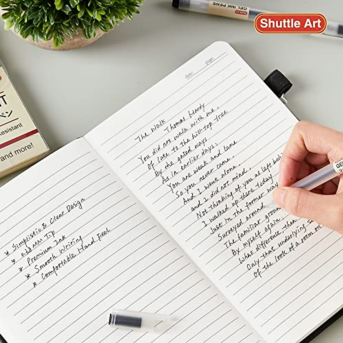 Shuttle Art Gel Ink Ball Point Pens, 15 Pack Black Japanese Style Pens, 0.38mm Extra-Fine Ballpoint Pens for Home, School and Office