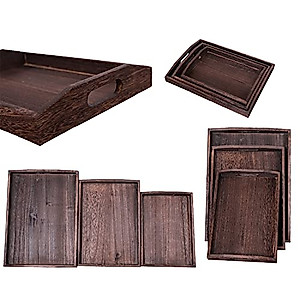 Farmhouse Wood Serving Trays Set of 3 - Stained Wood Brown | Stylish and Functional Platters for Exquisite Food Presentation | Rustic and Durable Kitchen Accessories