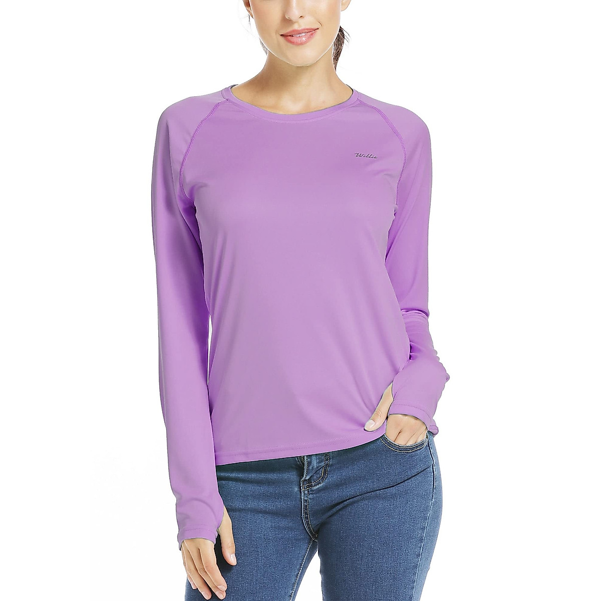 Willit Women's UPF 50+ Sun Protection Shirt Long Sleeve SPF UV Shirt Rash Guard Swim Hiking Fishing Tops Lightweight Purple M