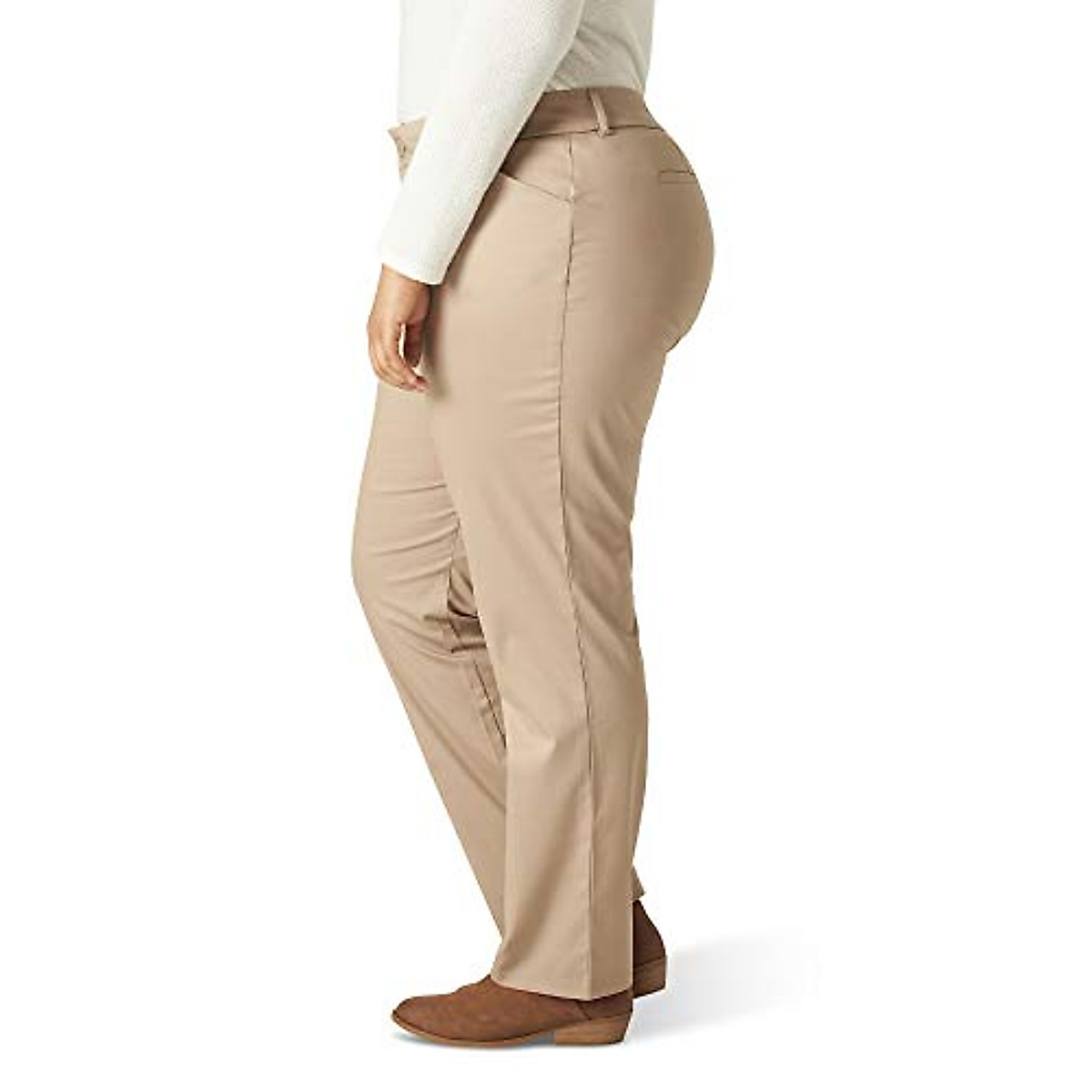 Lee Women's Plus Size Wrinkle Free Relaxed Fit Straight Leg Pant, Flax, 20W Medium