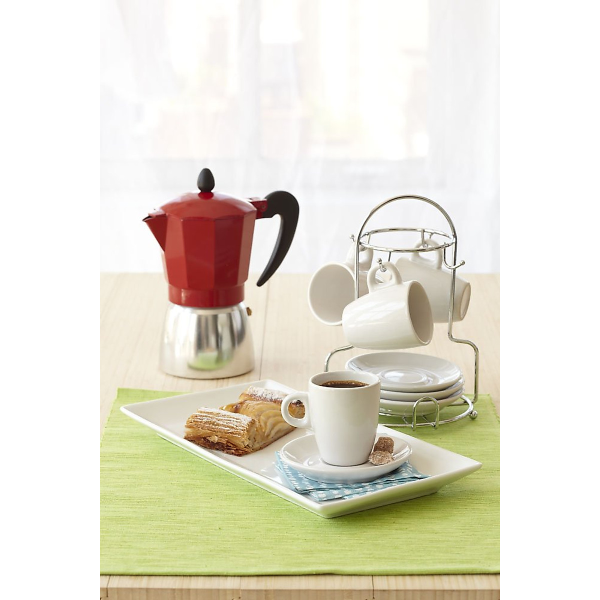 IMUSA USA B120-42T Aluminum Stovetop Coffeemaker, Espresso Machine, 3-Cup, Red