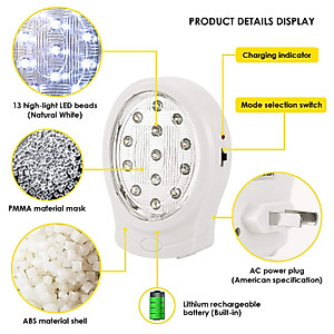 Emergency Light 13 LED Rechargeable Home Automatic Power Failure Outage Light lamp Fire Emergency Light (US Plug)