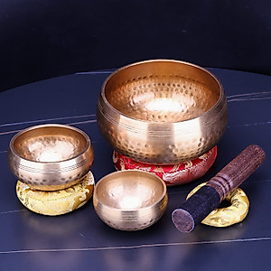 6.1inch sound bowl meditation set Handcrafted tibetan singing bowl heart chakra sound bath bowl zen music healing frequencies Yoga Prayer and Mindfulness Nepal meditation mat accessories (15.5cm)