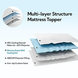 Maxzzz Queen Mattress Pad, Cooling Memory Foam King Mattress Topper, Pillow Top Queen Mattress Protector for 8-23'' Mattress, White