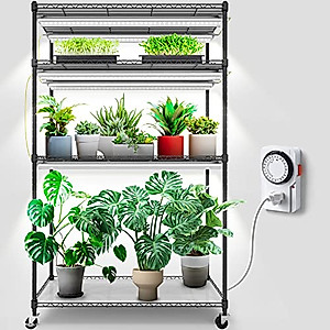 Barrina Plant Stand with Grow Lights for Indoor Plants, 4-Tier Plant shelf with 6-Pack 180W T8 3FT Full Spectrum Grow Lights for Seed Starting, Succulent, Settable Timer Socket (35.4"x13.8"x59")