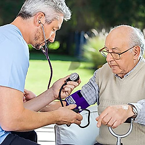 Dixie EMS Aneroid Sphygmomanometer and Dual Head Stethoscope Set with Adult Size Blood Pressure Cuff, Calibration Key and Carrying Case – Purple