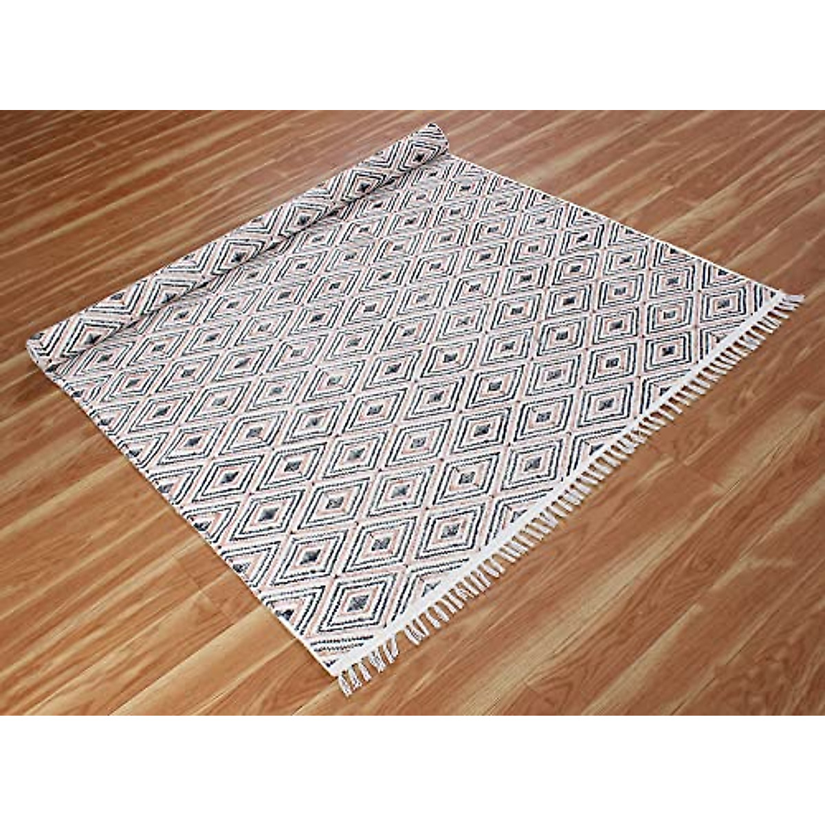Casavani Indian Handmade Brown, Beige Geometric Area Rug Boho Kilim Flat Weave Indoor Hall Room Decor Carpet Throw Rug Boho Rugs for Bedroom Living Room Bathroom Balcony 4x8 Feet