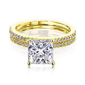 2ct Moissanite Princess Petite Shank Bridal Set 14K Gold - white-gold / 5.5 / Forever One D-E-F