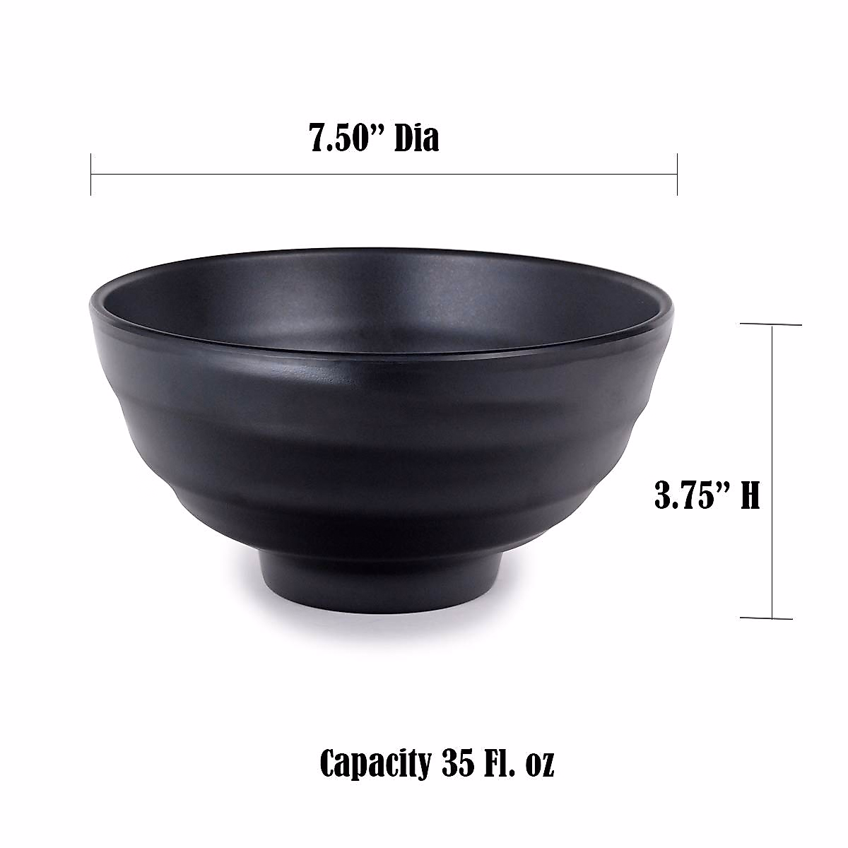 Itamae Tableware Matte Black Melamine Ramen Pho Noodle Bowl 7.5" Dia x 3.75" H Multi Purpose Udon Soba Bowl 6 Pieces Pack Restaurant Supply