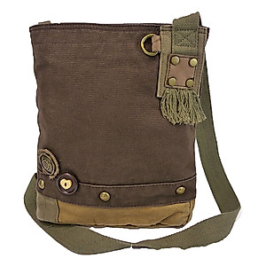 Chala Patch Cross-Body Women Handbag, Canvas Messenger Bag - Chihuahua - Dark Brown