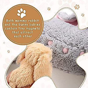 HyDren Nursing Bunnies Stuffed Animal Set: Soft, Cuddly Plush Mommy & 4 Baby Rabbits Toy for Kids (Gray)