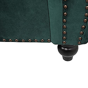 NOSGA 84” Chesterfield Fabric 3 Seater Couch Furniture, Velvet Deep Stripe Chesterfield Tufted Sofa Couch, Upholstered Sofa Couches with Nailhead Trim Scroll Arms for Living Room(Dark Green)