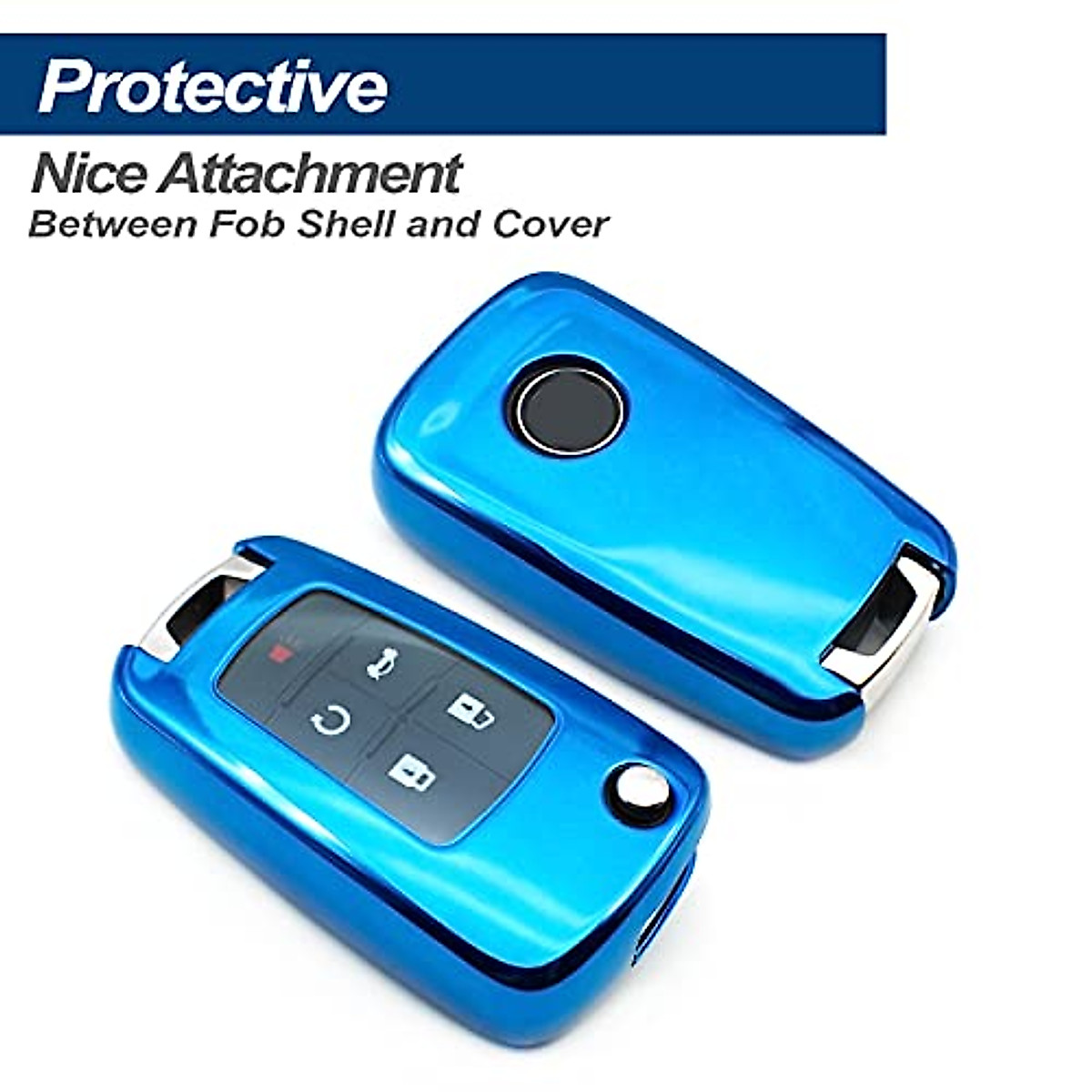 Fit for Chevrolet Chevy Equinox Encore Camaro Cruze Malibu Impala Buick Regal Lacrosse GMC Terrain TPU Key Fob Remote Cover Case Shell Glove Pouch Holder Protector Keyless Entry Sleeve Accessory, Blue