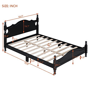 Harper & Bright Designs Full Size Platform Bed with Headboard, Retro Style Full Size Bed Frame, Full Wood Bed Frame with Slat Support for Bedroom, No Box Spring Needed (Black)