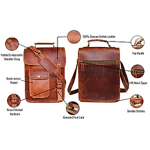 13" leather messenger bag laptop case office briefcase gift for men computer distressed shoulder bag