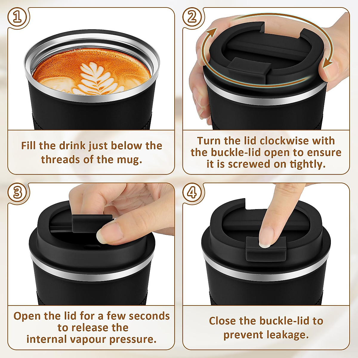 KETIEE Travel Mug 12oz, Vacuum Insulated Coffee Mug with Leakproof Lid, Travel Coffee Tumbler Stainless Steel Double Walled Reusable Coffee Cup for Hot and Iced Coffee Tea Water (Black)